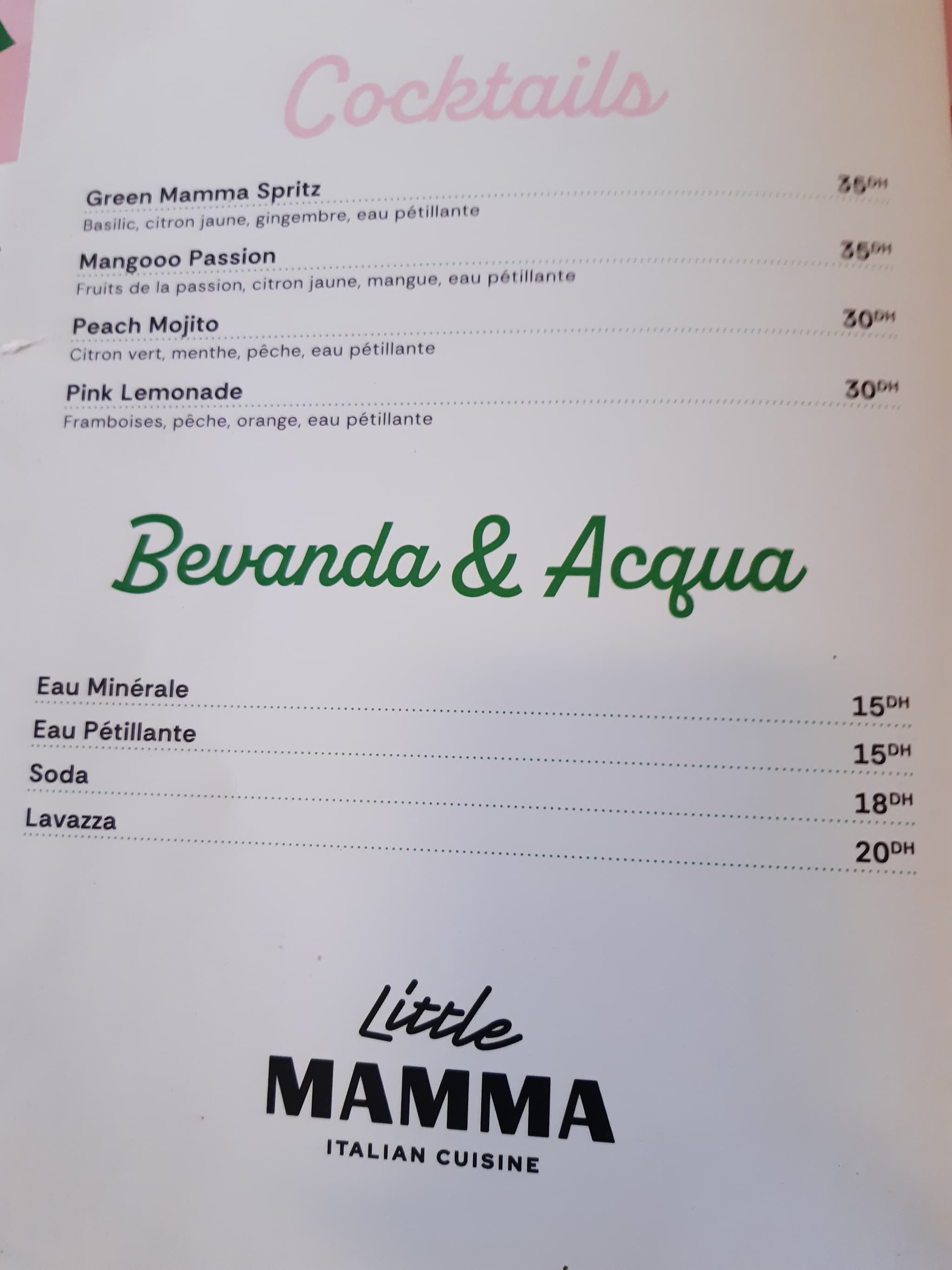 Little Mamma Jnane Californie Menu & Horaires à casablanca (2026) | TopMenu